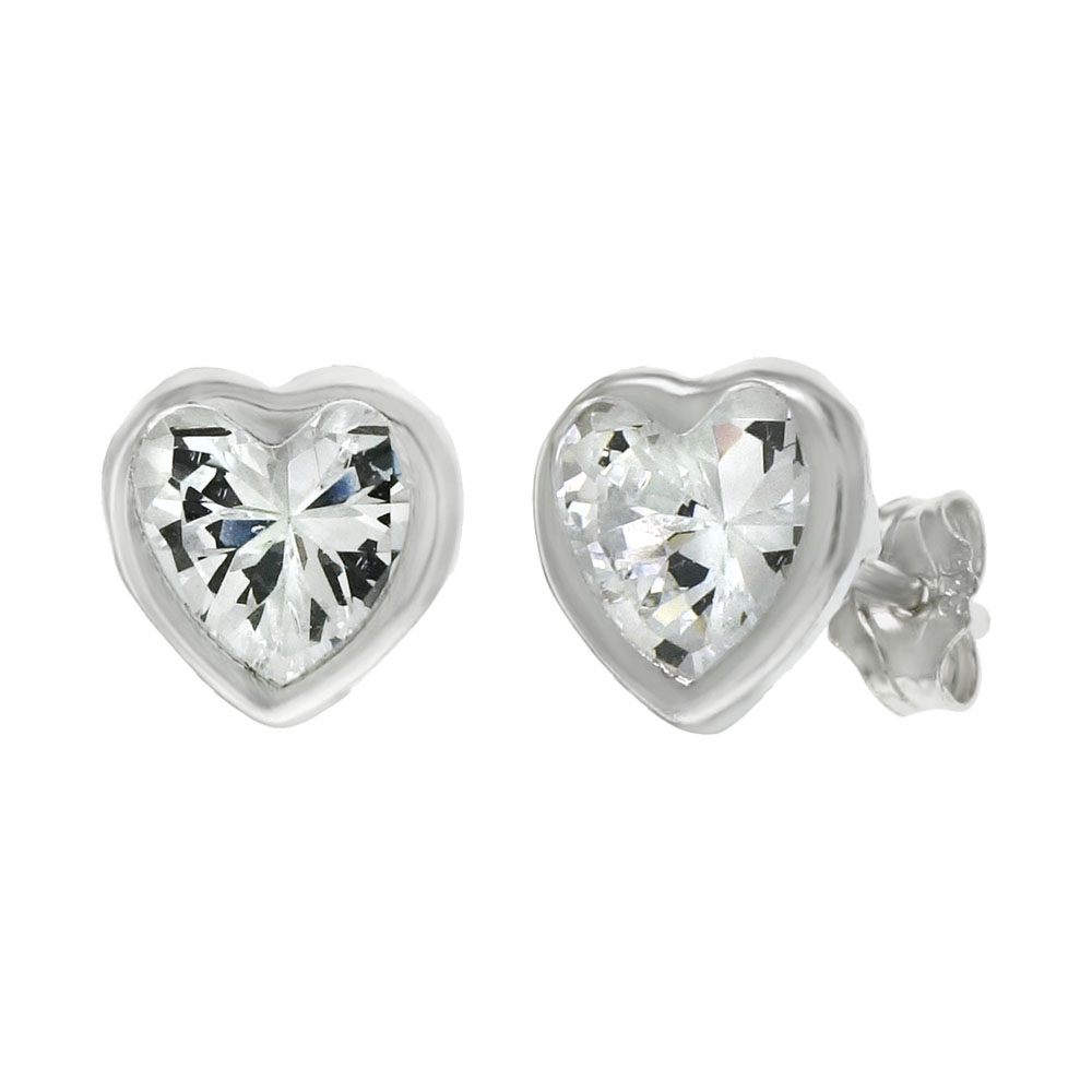 Wholesale Sterling Silver Heart Bezel-Set CZ Stud Earrings
